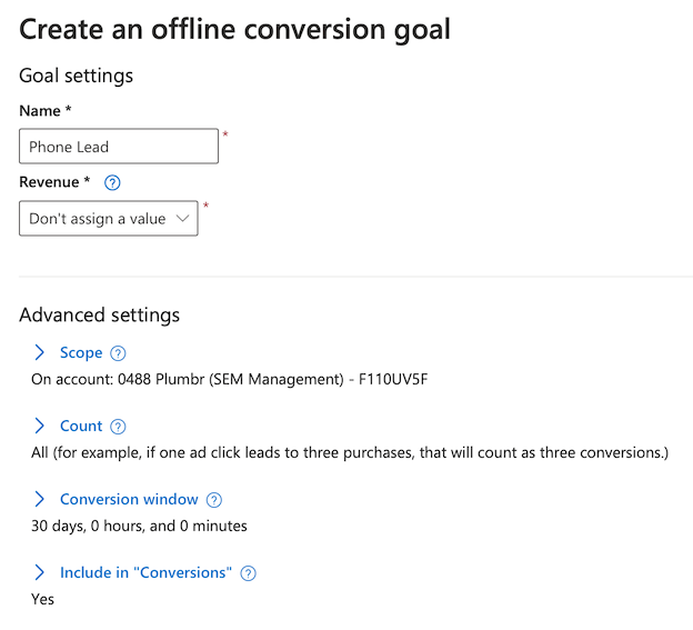 Create a conversion goal in Microsoft Advertising